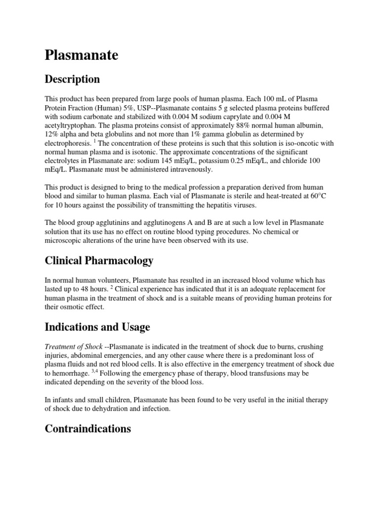 Plasmanate | PDF | Intravenous Therapy | Infection