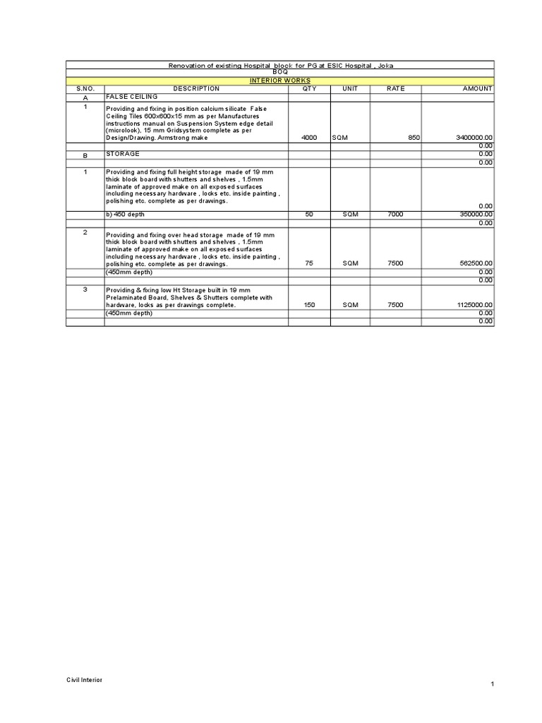 Boq Interior | PDF | Building Engineering | Materials