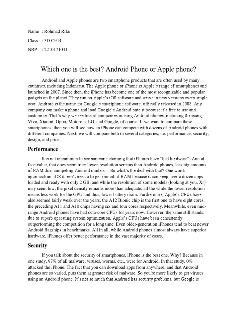 Comparative Android Phone and iOS Phone | PDF | Android (Operating System) | I Phone