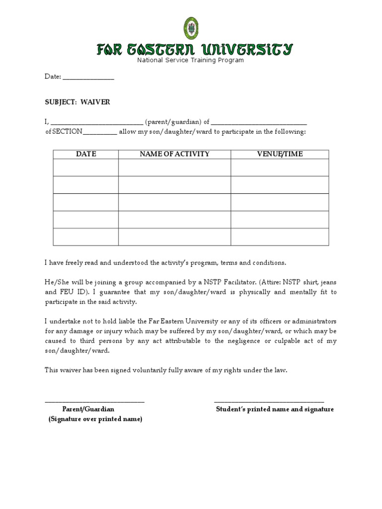 NSTP-Waiver New-9 12 19 | PDF | Wellness