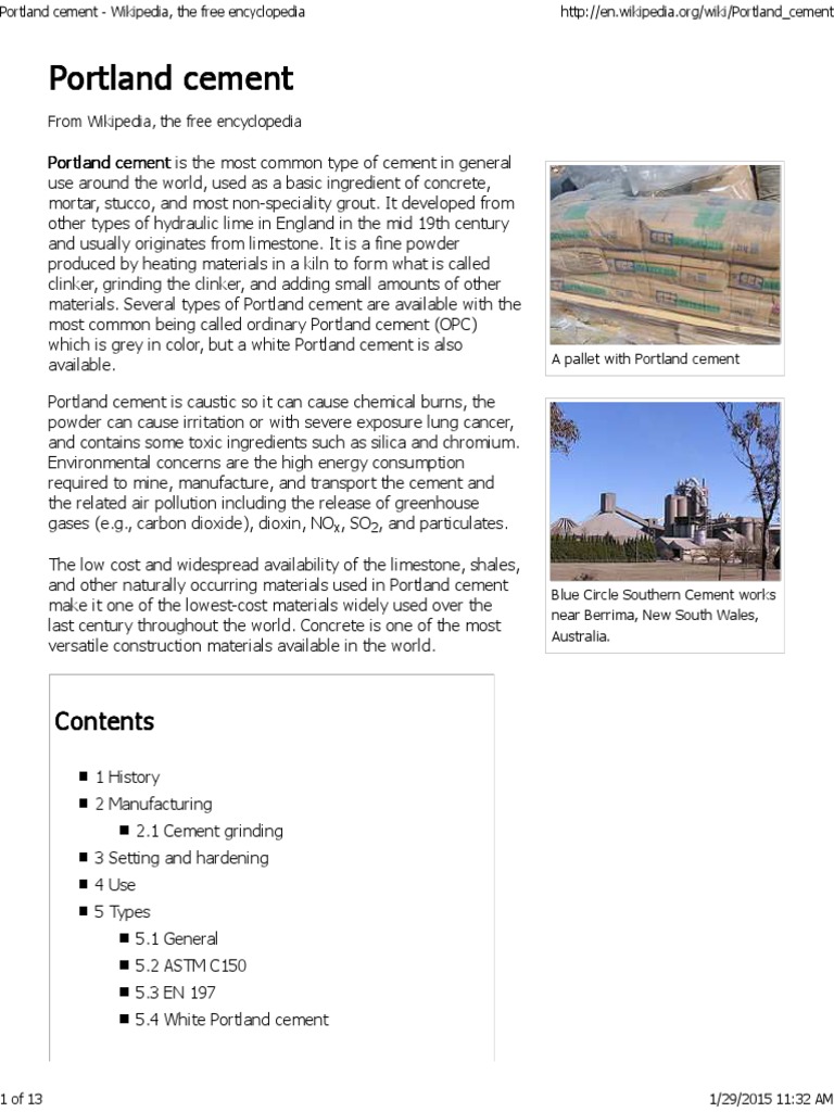 Portland Cement - Wikipedia, The Free Encyclopedia | PDF | Cement ...