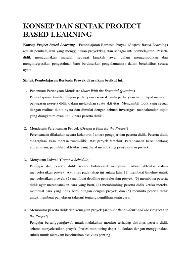 Konsep Dan Sintak Project Based Learning | PDF