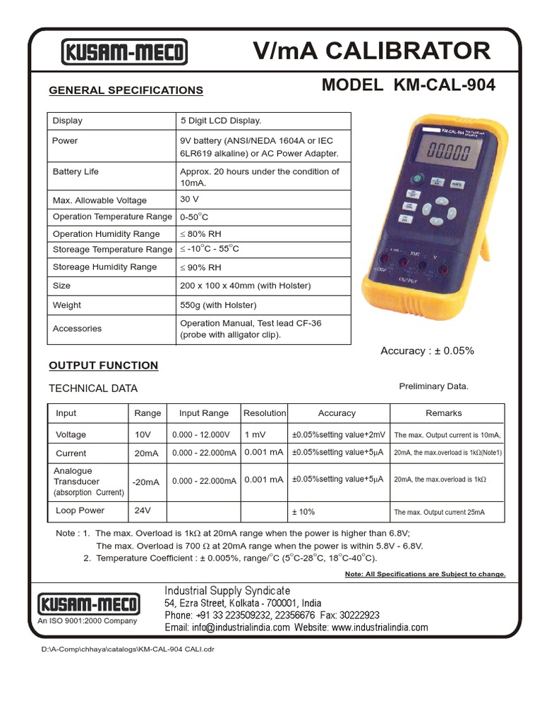 Digital Temperature MV Ma Calibrator KM CAL 904 | PDF | Volt | Power Supply