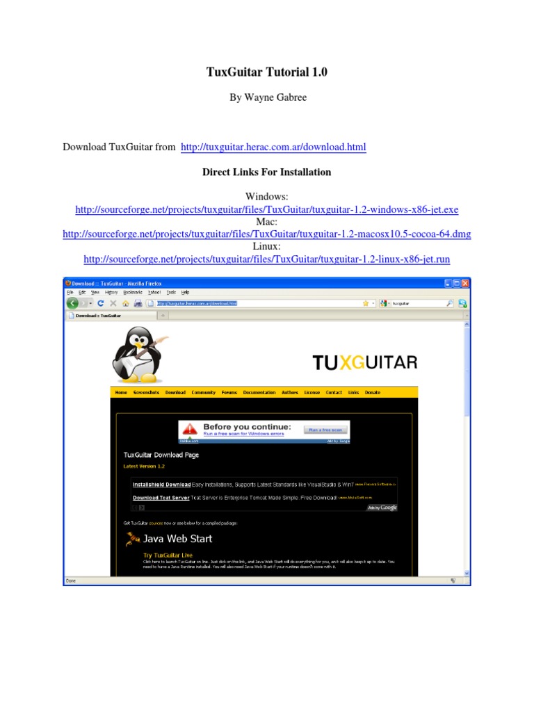 TuxGuitar Installation and Basics Guide | PDF | Dialog Box | Chord (Music)