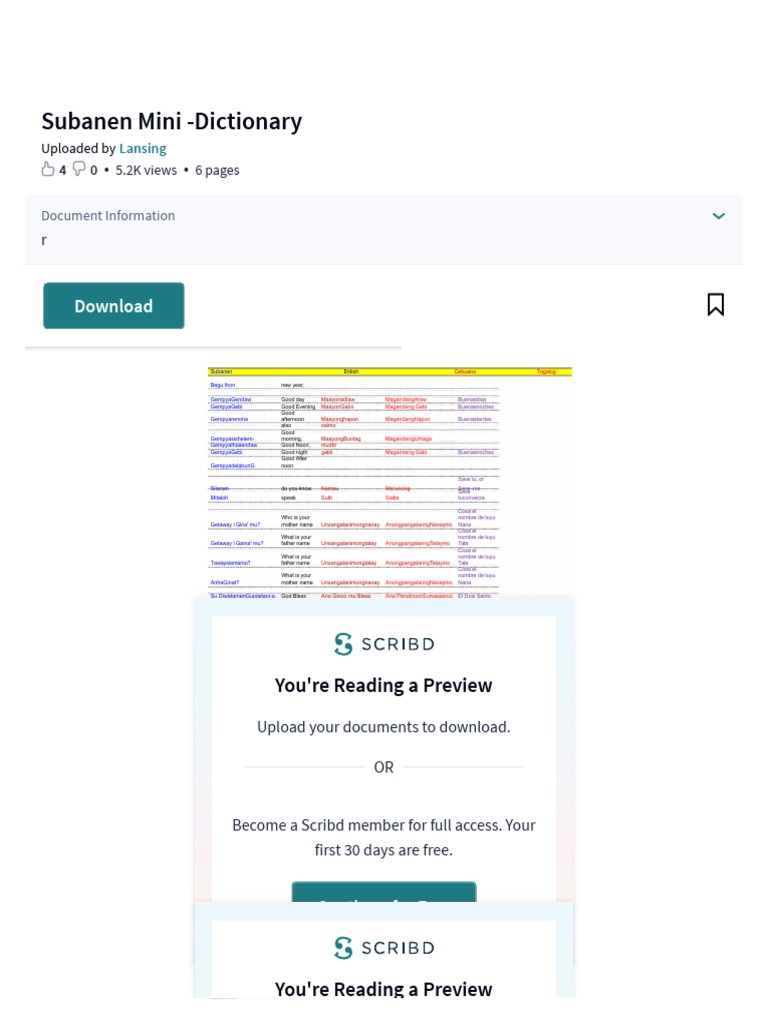 Subanen Mini - Dictionary PDF | PDF | Intellectual Works | Communication