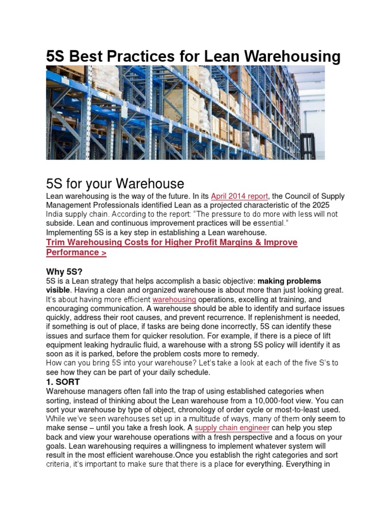 5S Best Practices For Lean Warehousing | PDF | Warehouse | Lean ...