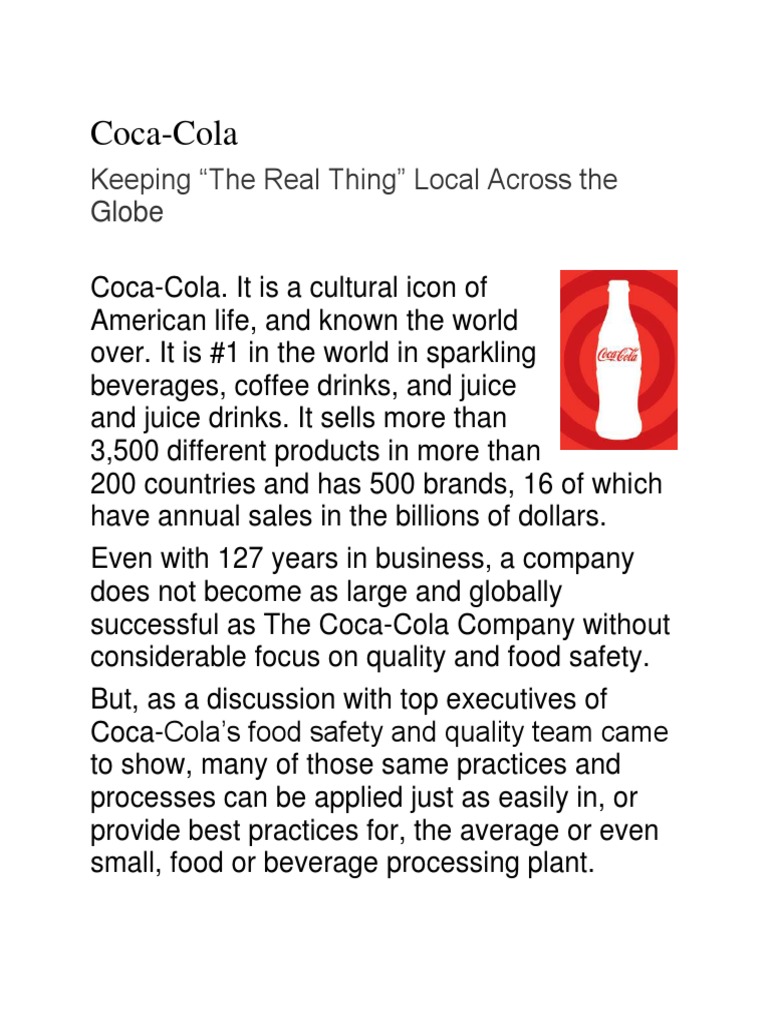 Coca-Cola Quality Policy | PDF | Coca Cola | Food Safety