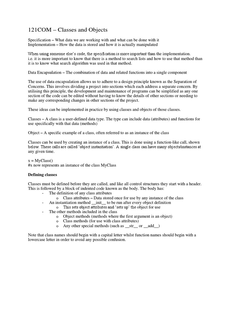 Classes And Objects Pdf Class Computer Programming Method Computer Programming 4665