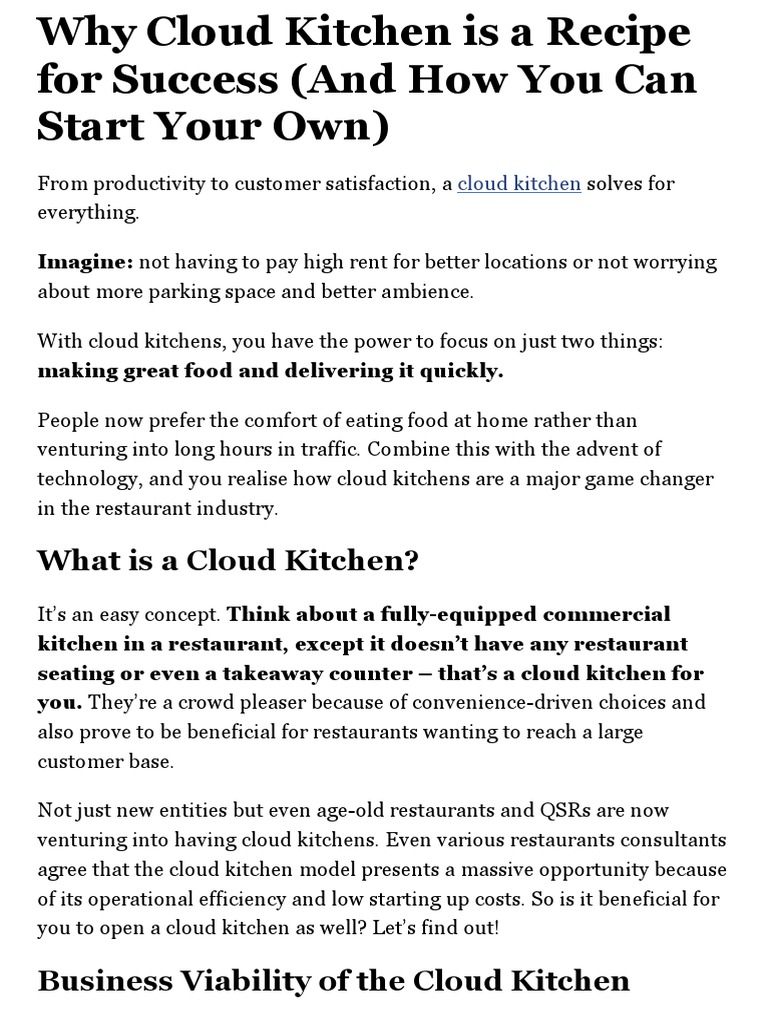 Why Cloud Kitchen Is A Recipe For Success (And How To Start Your Own ...