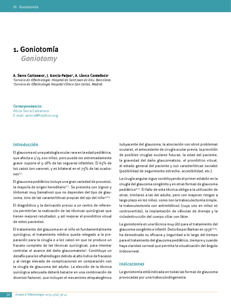 Goniotomía en glaucoma pediátrico | PDF | Glaucoma | Córnea