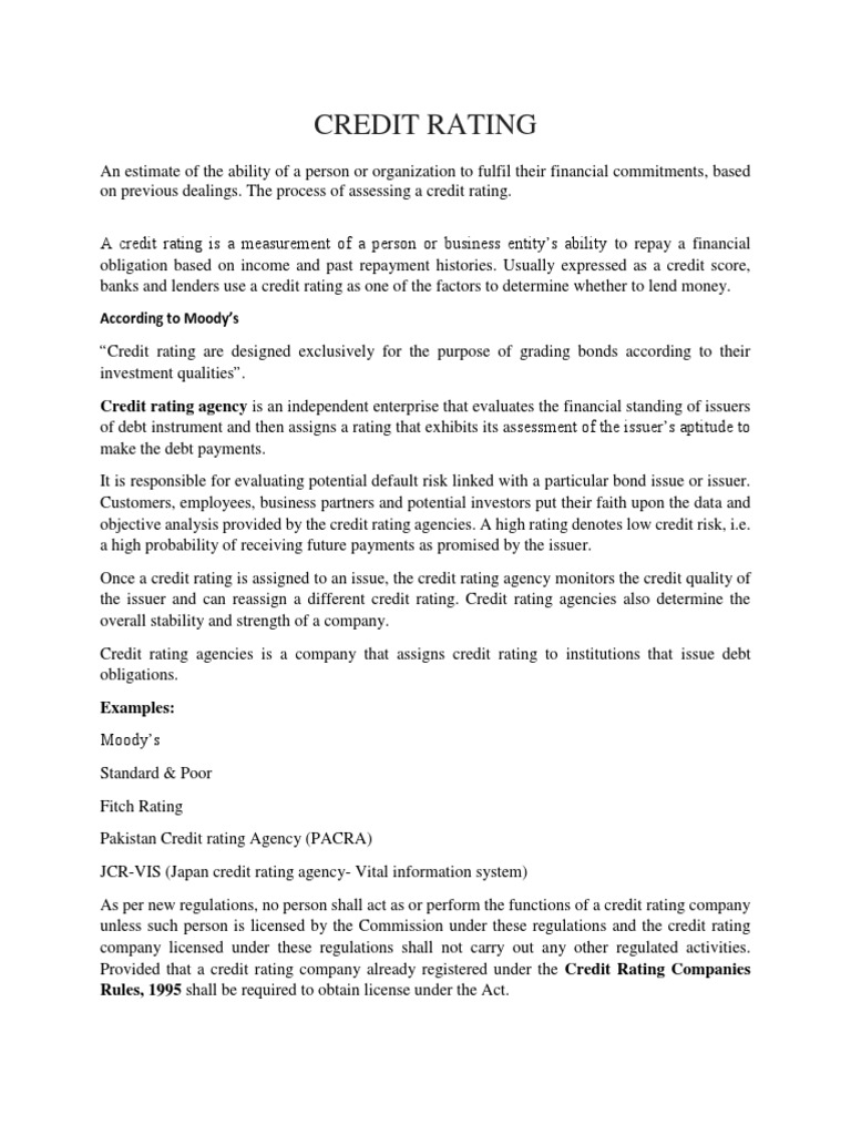 Credit Rating Notes | PDF | Credit Rating Agency | Credit Rating