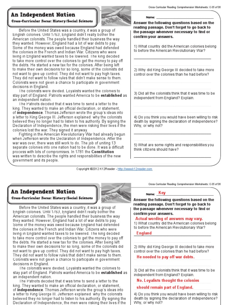 Cross-Curricular Reading Comprehension Worksheets - C-35 of 36 | PDF ...