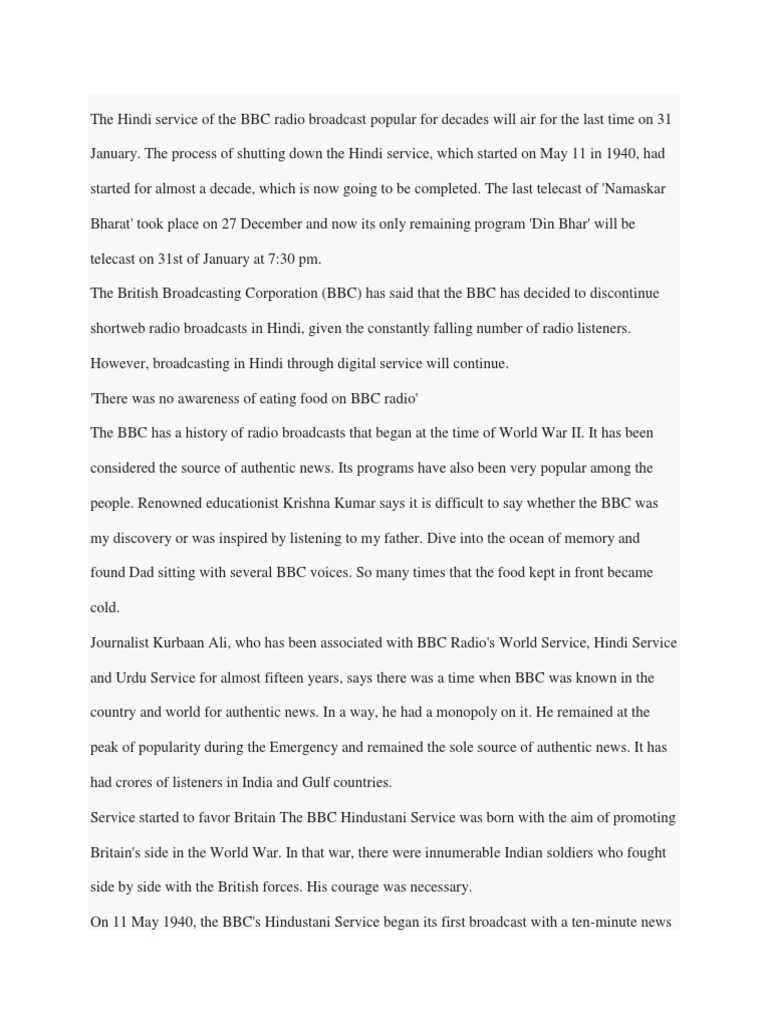BBC Hindi Service Concludes Broadcasts | PDF | Bbc | Entertainment