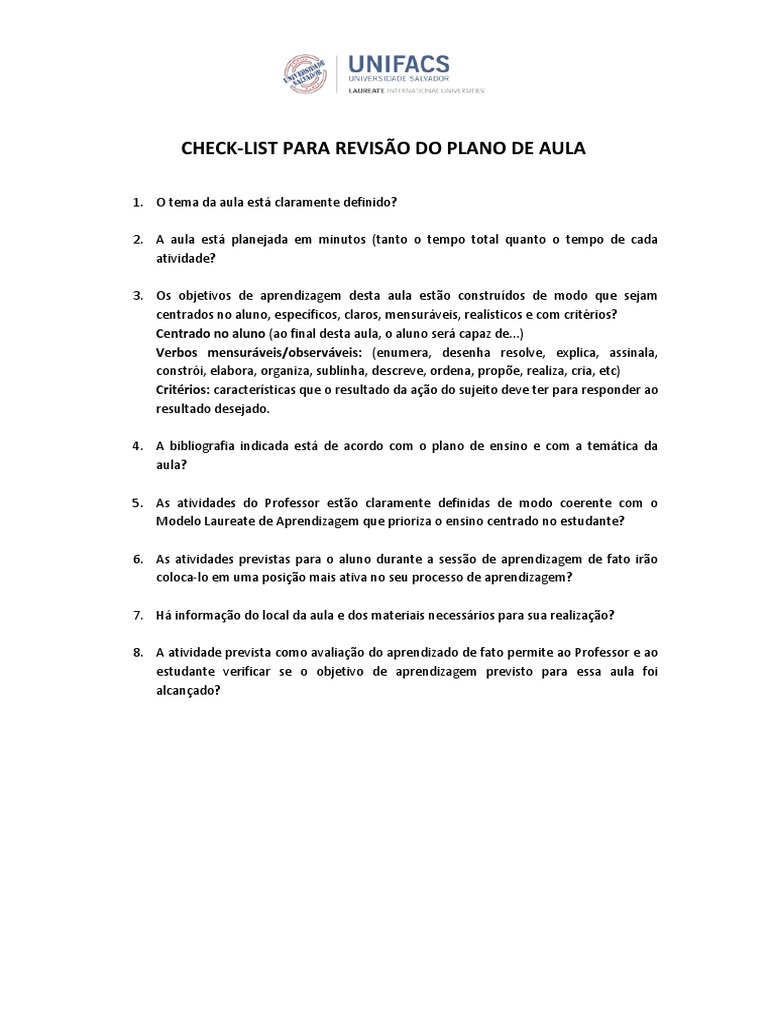 03 Check List para Plano de Aula | PDF