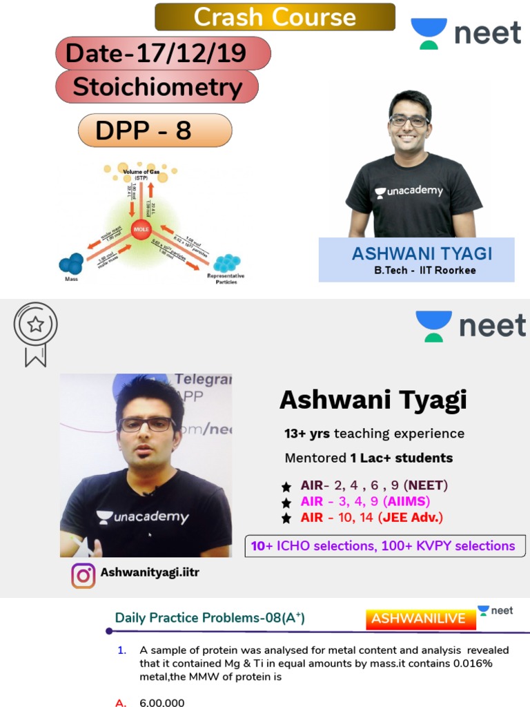 Crash Course - Mole Concept - 17th Dec DPP-8 | PDF | Ammonium | Mole (Unit)