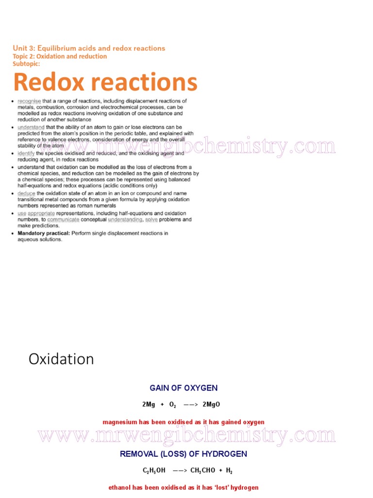 U3 Oxidation and Reduction PPT Watermark | PDF | Redox | Ion