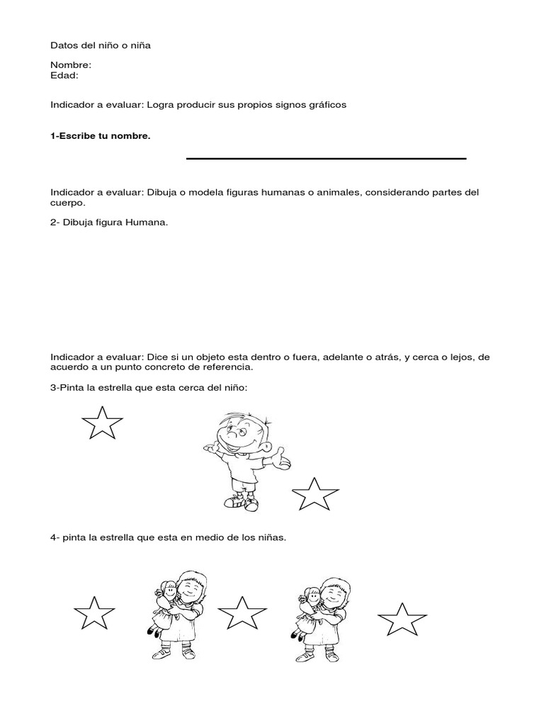 Prueba de Evaluacion Pre Kinder Azul | PDF | Estrellas | Color