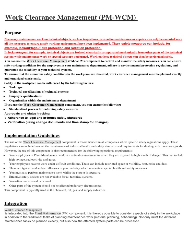 SAP Work Clearance Management Overview | PDF | Occupational Safety And ...