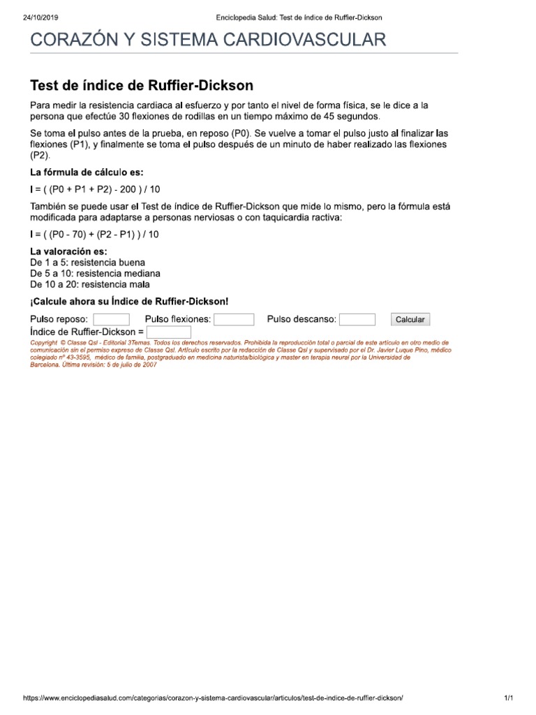 Test de Índice de Ruffier-Dickson | PDF