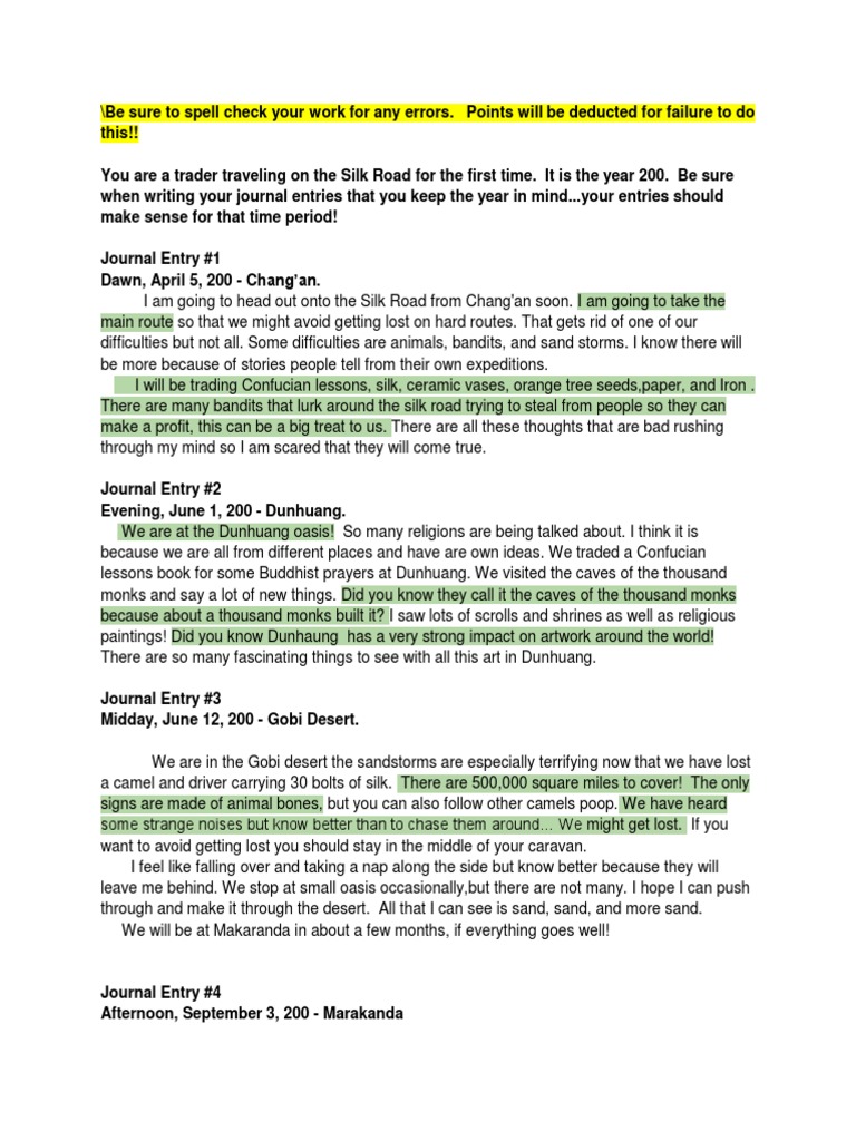 Julia Marek - Silk Road DBQ - Journal Entries Project | PDF | Silk Road