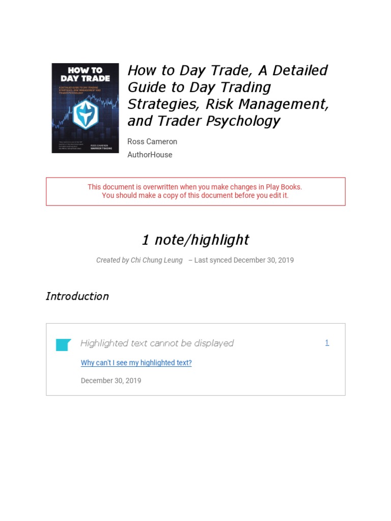 Notes From "How To Day Trade, A Detailed Guide To Day Trading ...