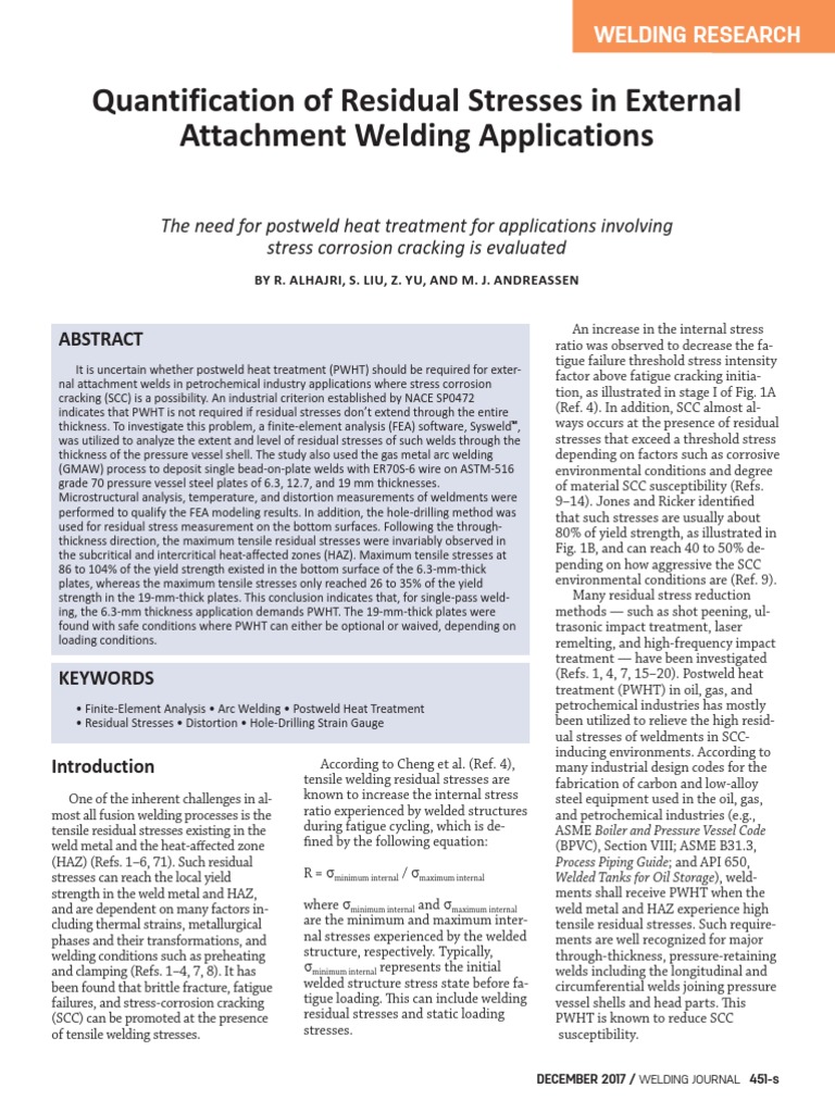 Quantification of Residual Stresses in External Attachment Welding Application | PDF | Welding ...