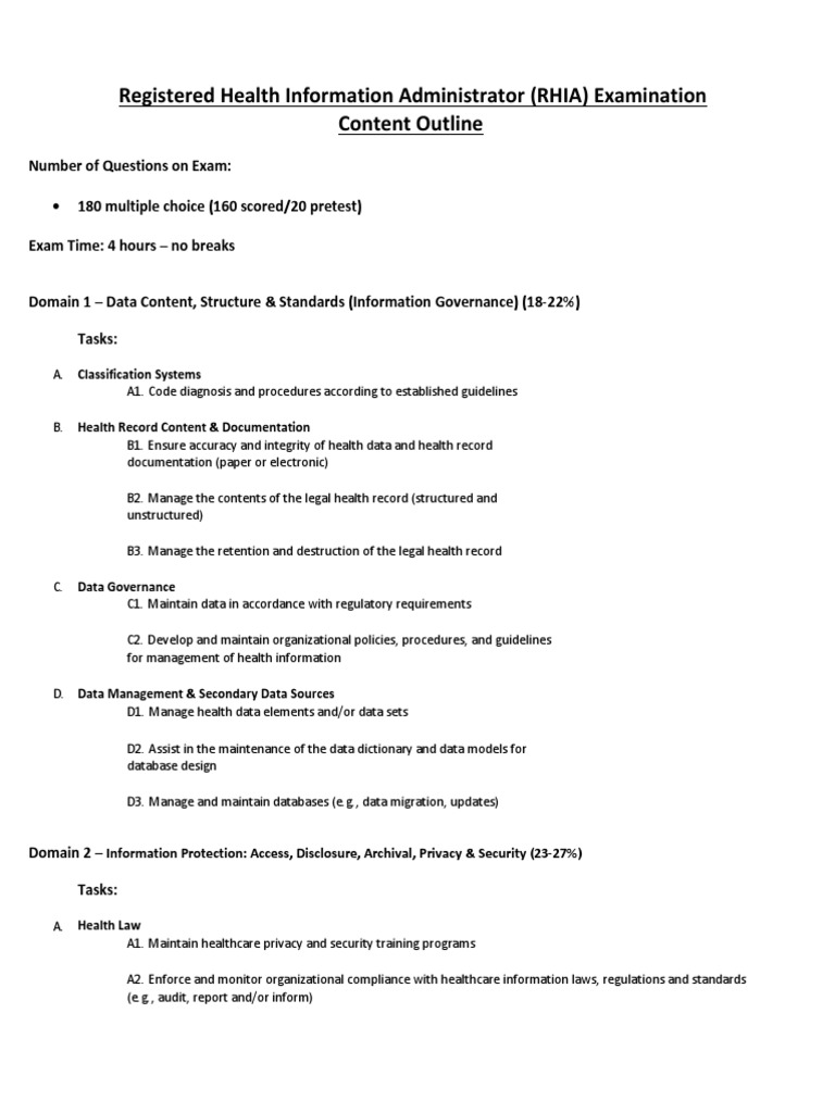RHIA Content Outline | PDF | Health Informatics | Databases