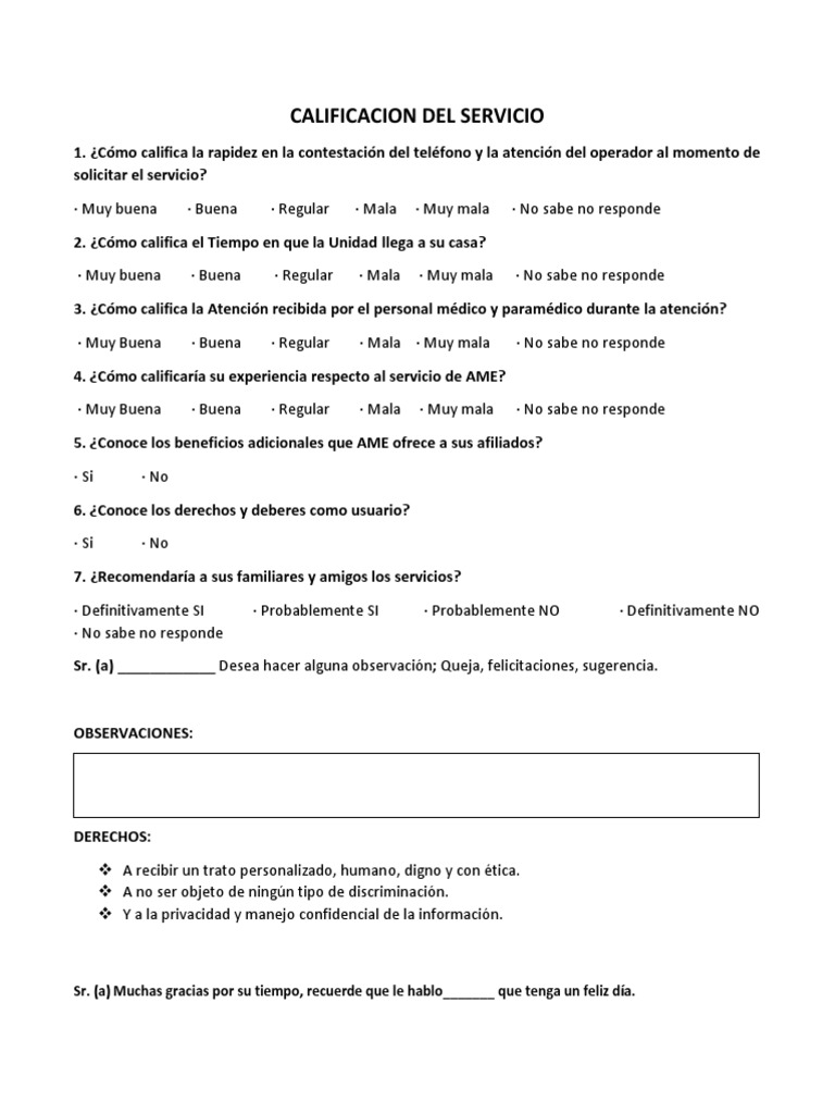 Dialago de Satisfaccion Al Usuario. - Simplificada | PDF