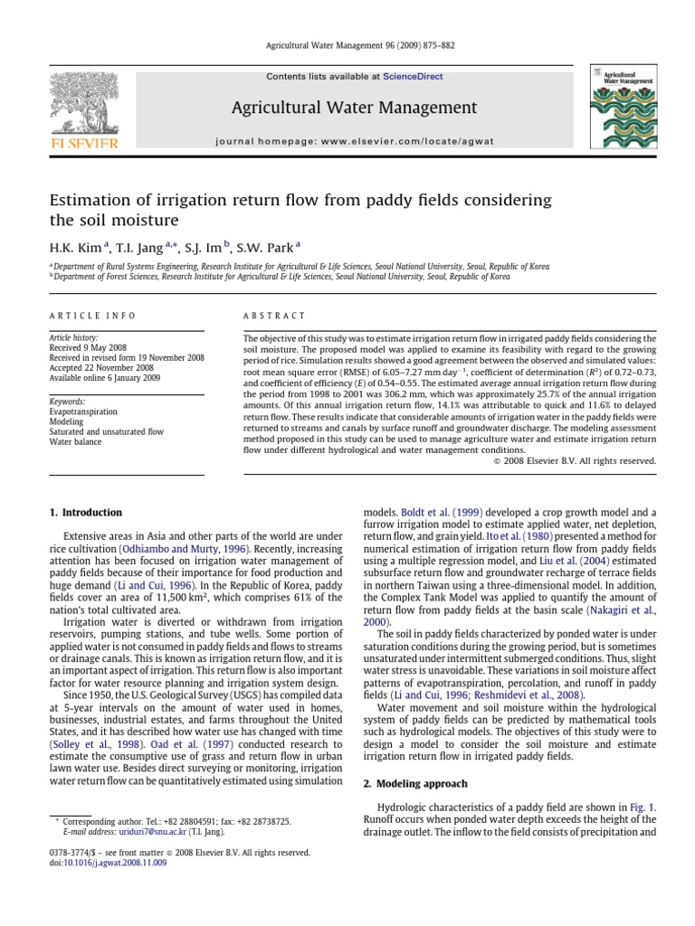 Estimation of Irrigation Return Flow From Paddy Fields Considering The ...
