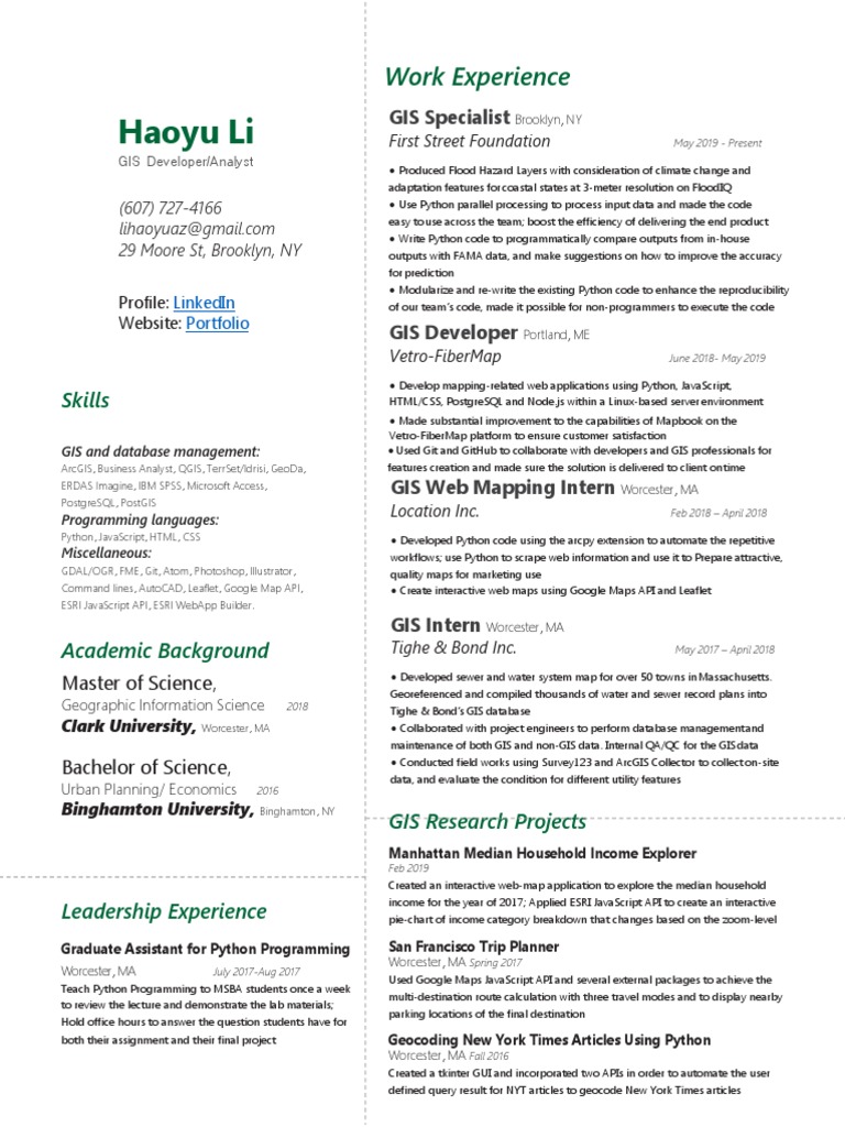 Haoyuli Resume Gis | PDF | Esri | Arc Gis