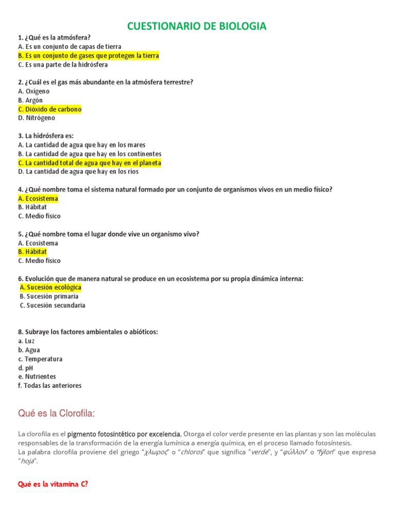 Cuestionario de Biologia | PDF | Organismos | Biología