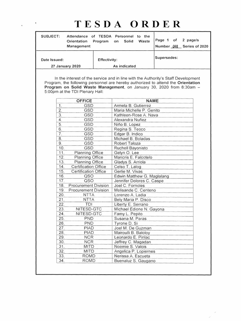 TESDA Order No. 058-2020 PDF | PDF | Business