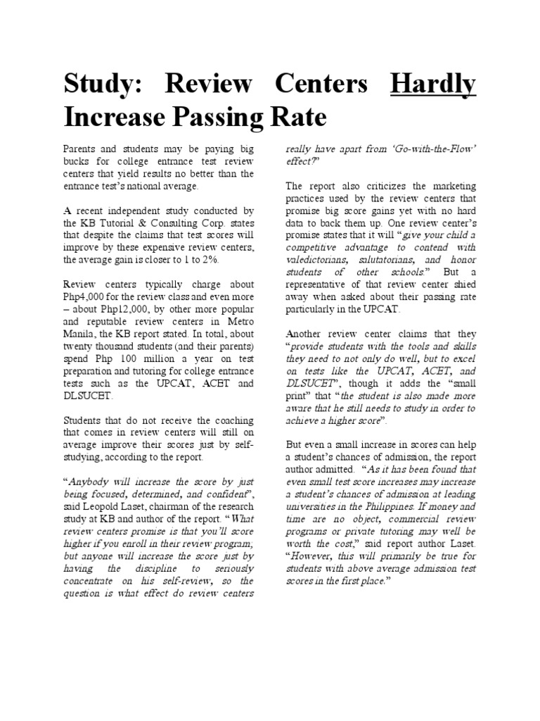 Study Review Centers | PDF | University And College Admission