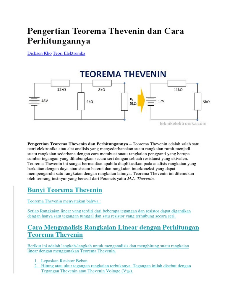 Pengertian Teorema Thevenin Dan Cara Perhitungannya | PDF