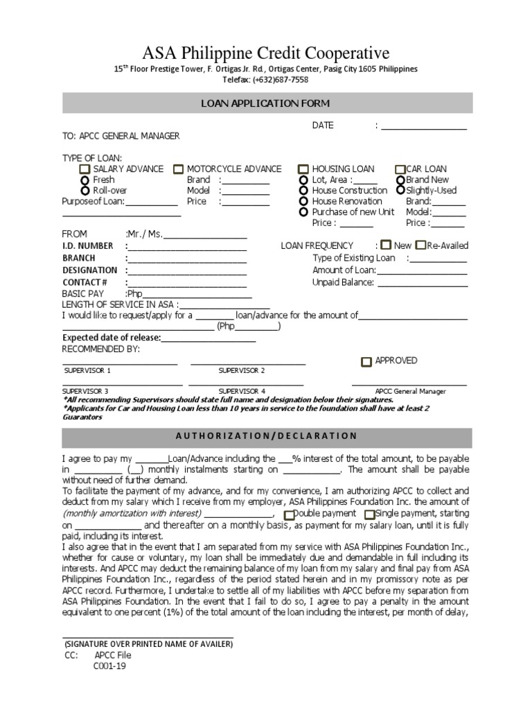 APCC New Loan Application Form 2019 | PDF | Loans | Interest