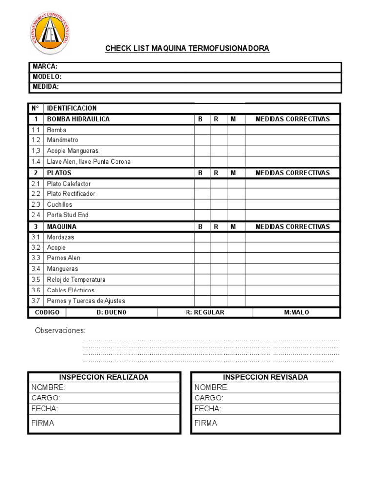 Lista de Verificación Termofusora | PDF