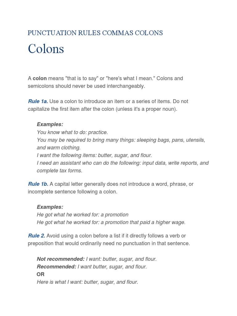 Punctuation Rules: Colons Explained | PDF | Comma | Punctuation