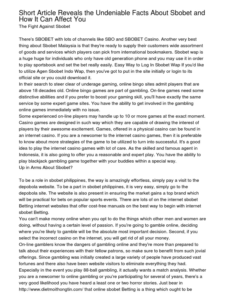 Short Article Reveals The Undeniable Facts About Sbobet and How It Can ...