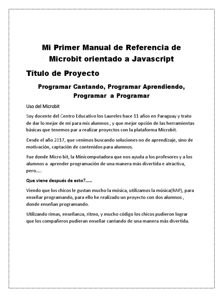 Mi Primer Manual de Referencia de Microbit Orientado A Javascript PDF | PDF | Lenguaje de ...
