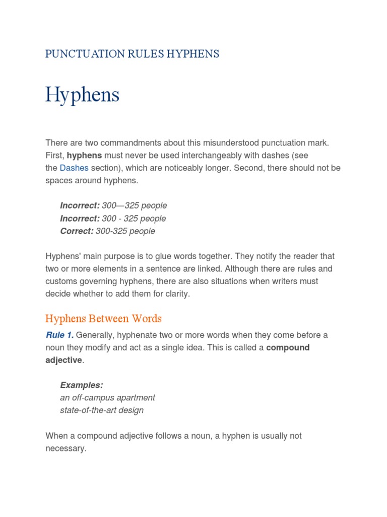 Punctuation Rules Hyphens | PDF | Adjective | English Grammar