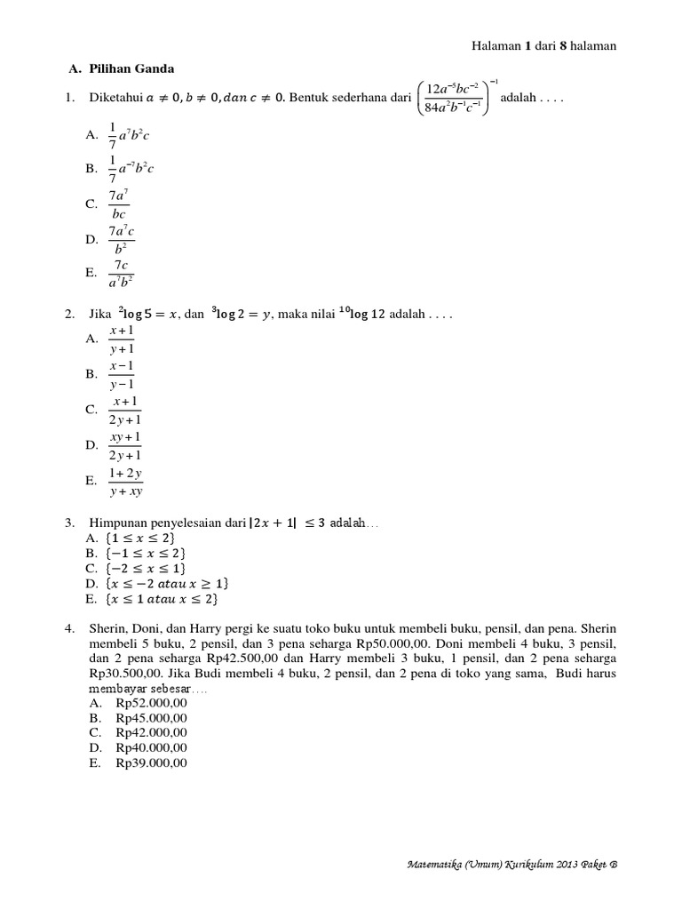 Naskah Soal - Matematika Umum - K2013 - Susulan | PDF