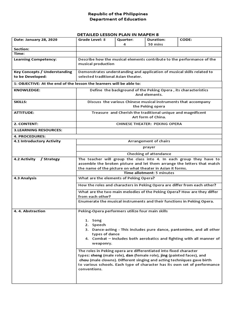 Understanding Peking Opera Elements | PDF | Lesson Plan | Performing Arts