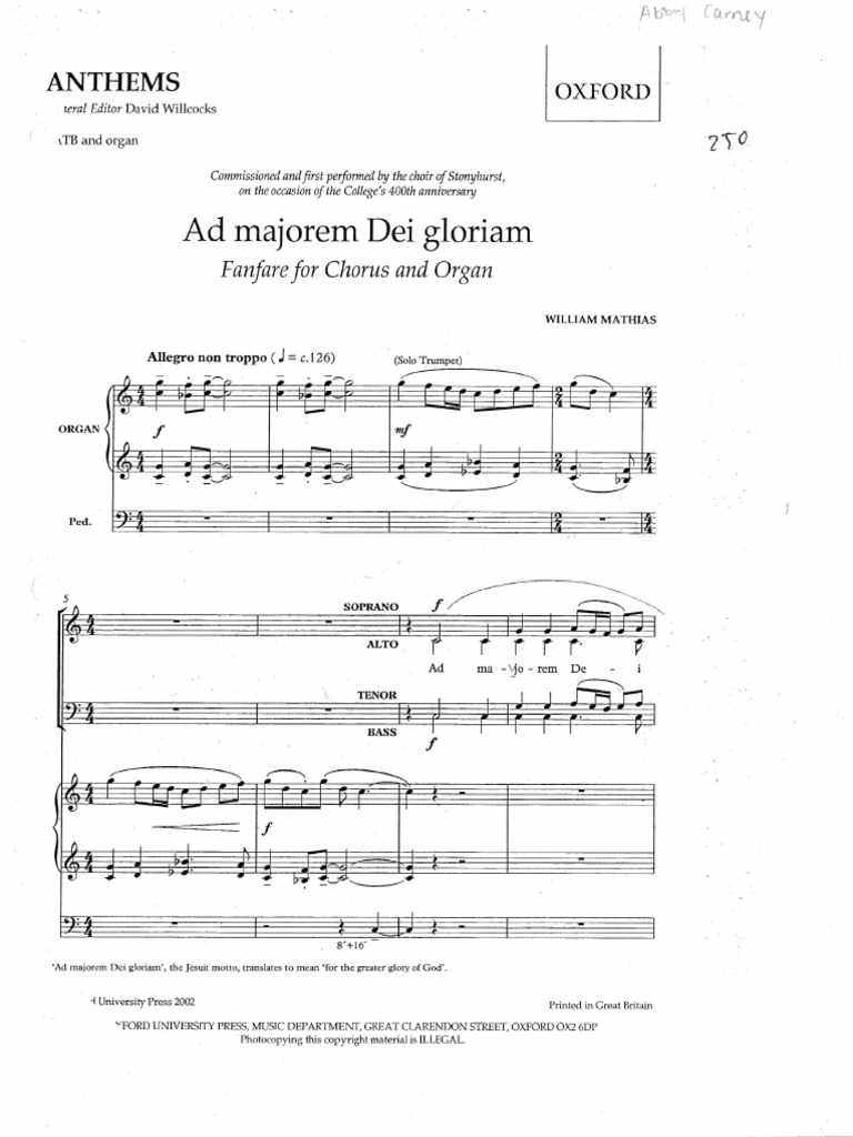 Ad Majorem Dei Gloriam by William Mathias | PDF