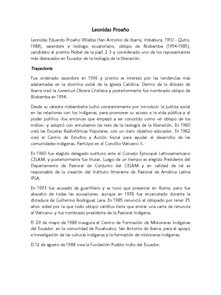 Legado de Leonidas Proaño en Ecuador | PDF | Iglesia Católica | anglicano