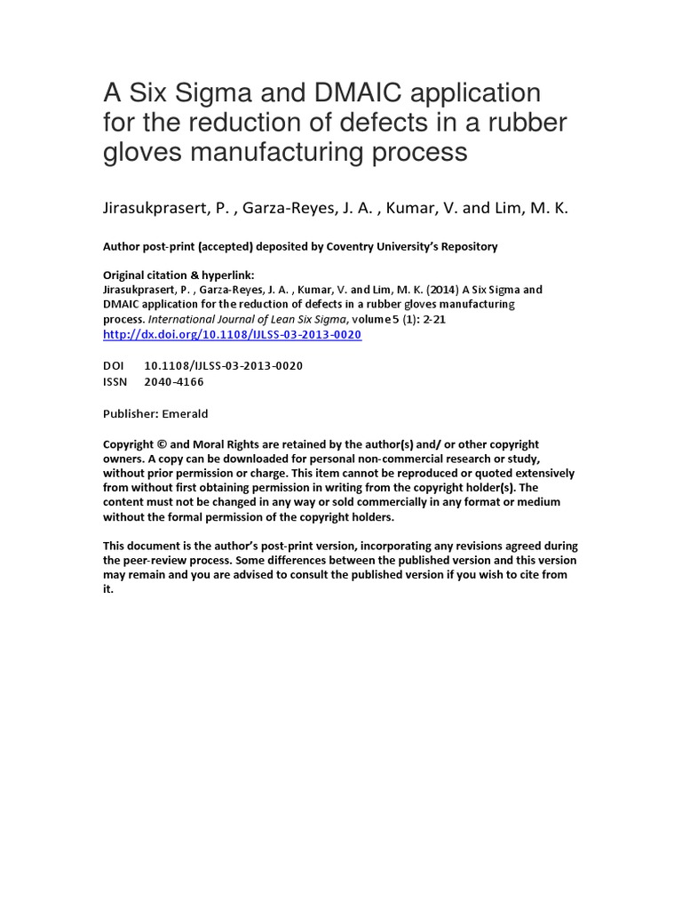 A Six Sigma and DMAIC Application For The Reduction of Defects in A ...