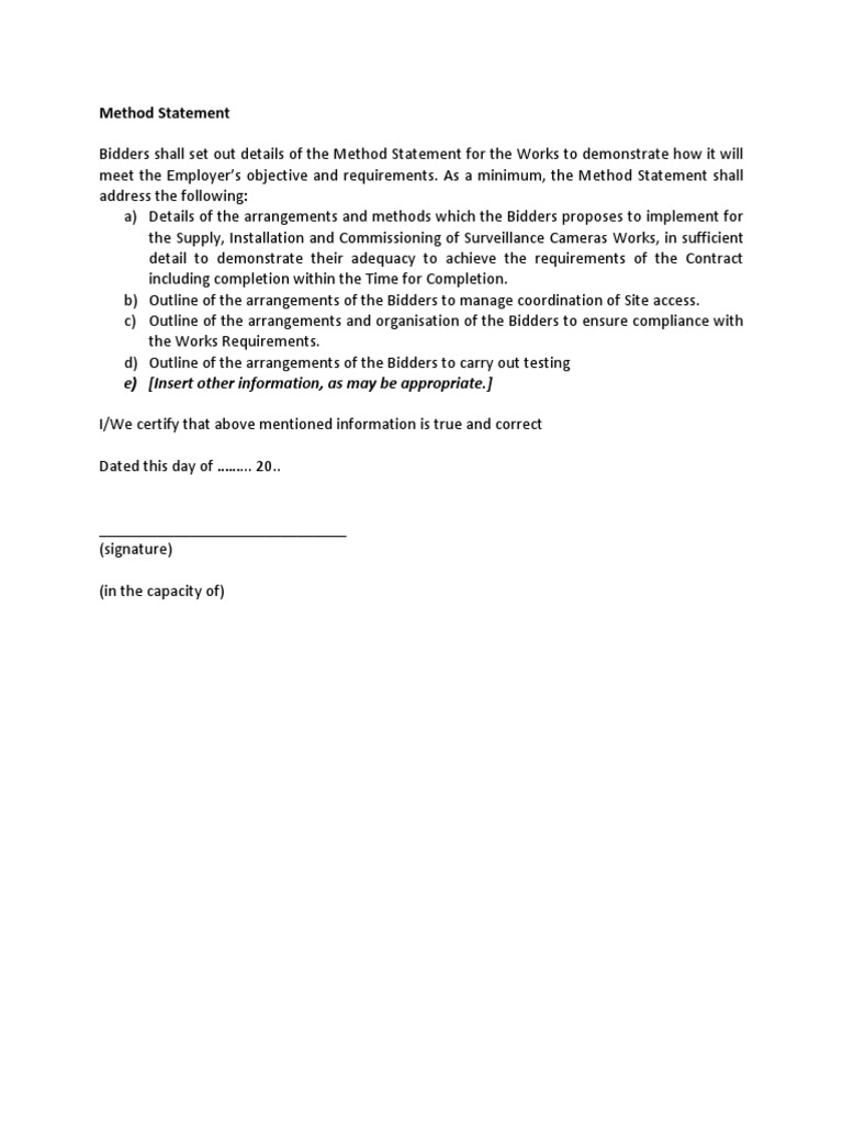 Method Statement - Sample | PDF