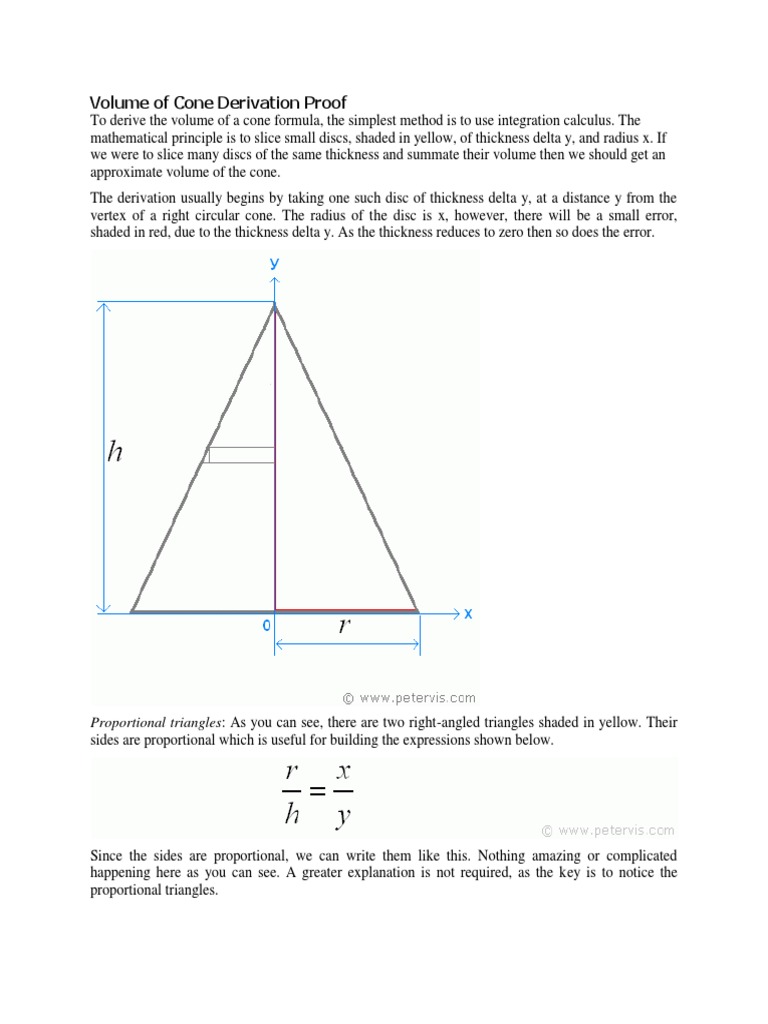 Volume of Cone Derivation Proof | PDF | Volume | Integral
