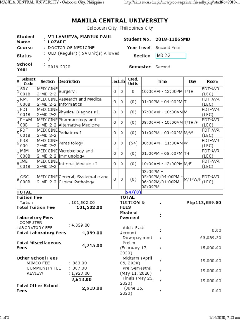 MCU Reg Form 2019-2020 2nd Sem | PDF | Medicine | Life Sciences