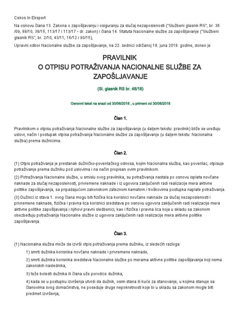 Pravilnik o Otpisu Potra Ivanja NSZ | PDF