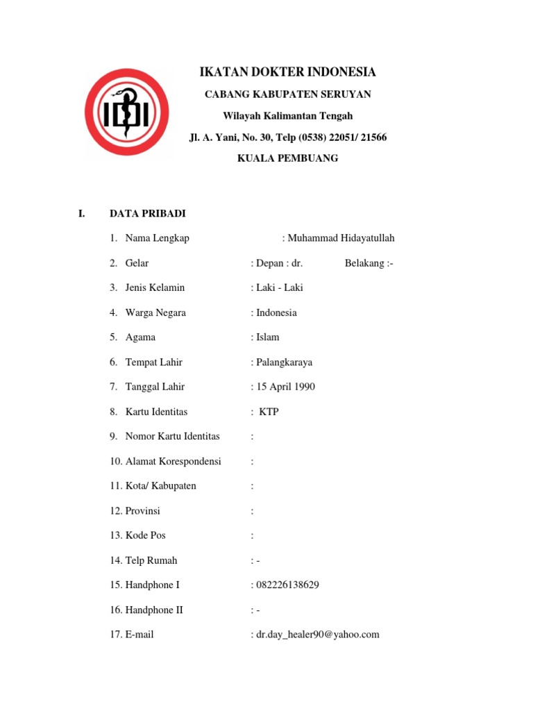 Contoh Form KTA IDI | PDF